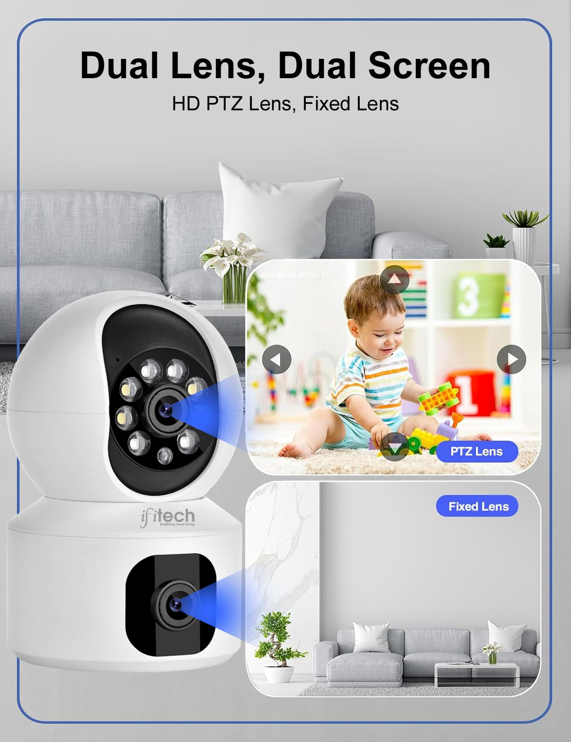 IFITech 4MP 4G Dual Lens CCTV Camera – Smart Indoor Security V380 pro.
